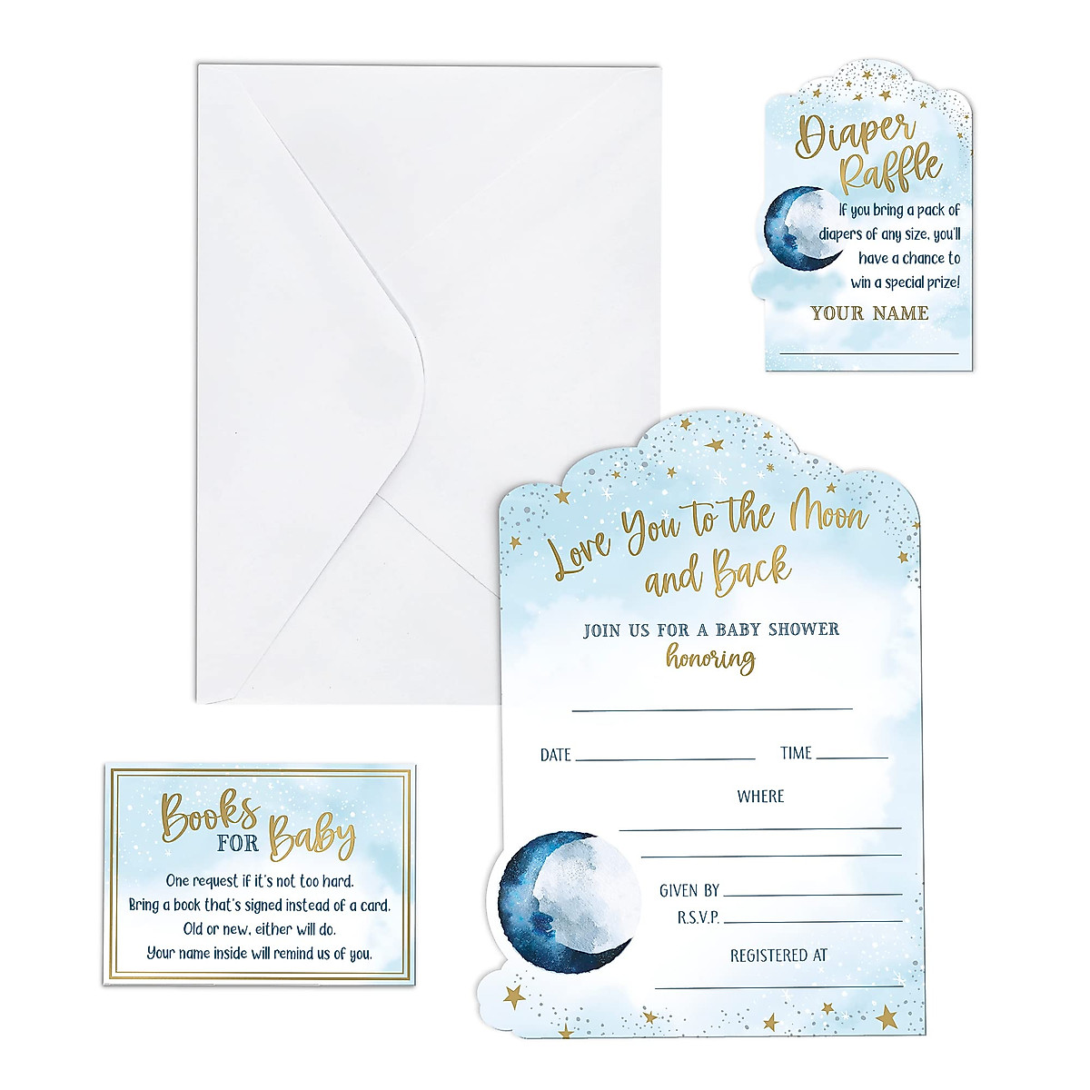 Lillian Rose"Love You to The Moon and Back" Baby Shower Invitation Set,Blue,24BS620 in