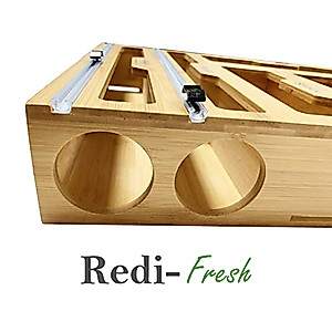 Bamboo Ziplock Bag Organizer | Foil and Plastic Wrap Organizer | Bamboo 6-in-1 Sandwich Bag Organizer Dispenser For Drawer, Wall | Kitchen Pantry Organization Storage| 12" X 2.125" Standard Rolls only