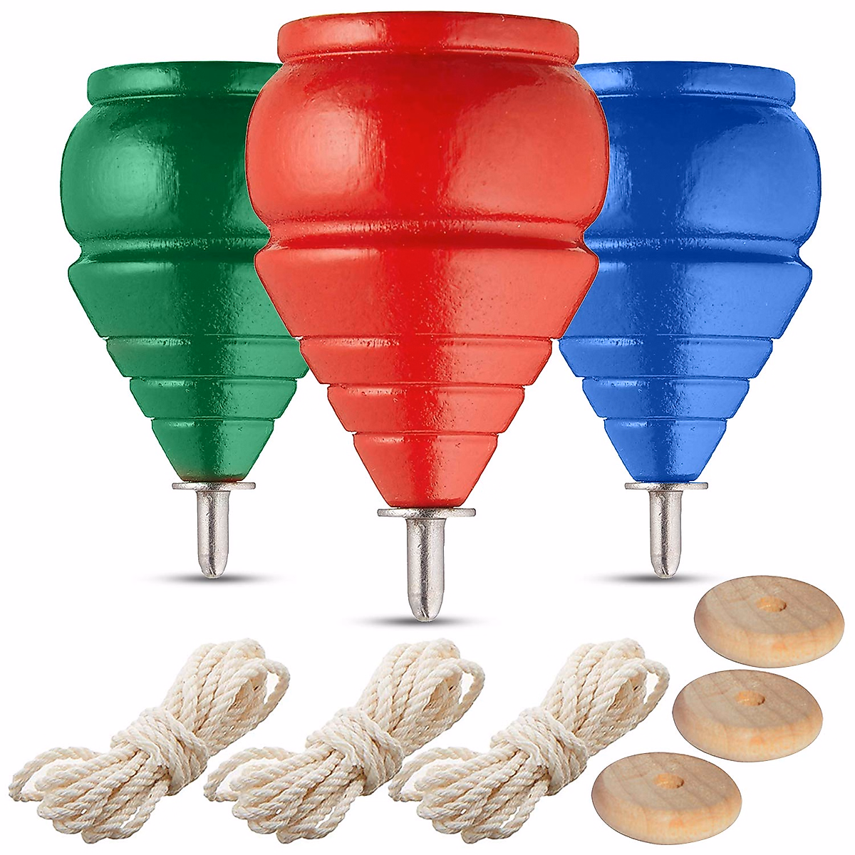 Authentic Spinning Tops Classic Wooden Trompos [Set of 3]
