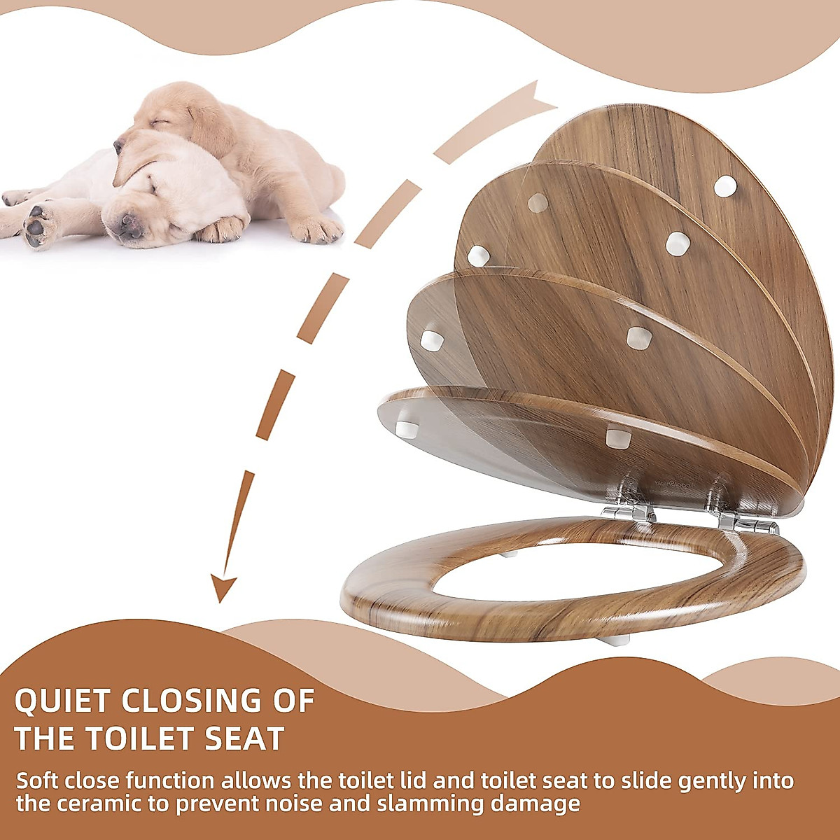 Elongated Toilet Seat Molded Wood Toilet Seat with Quietly Close and Quick Release Hinges, Easy to Install also Easy to Clean by Angol Shiold (Elongated, Natural)