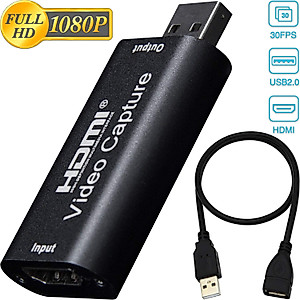 BlueAVS HDMI to USB Video Capture Card 1080P for Live Video Streaming Record via DSLR Camcorder Action Cam - Capture 1080P@30Hz (Metal-Black)