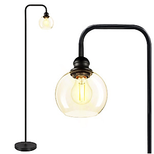 Modern LED Floor Lamp, Industrial Floor Lamps with Hanging Clear Glass Shade, Black Classic Reading Tall Lamp for Office, Standing Lamps for Living Room Study Room Bedroom Farmhouse(Bulb Incl.)