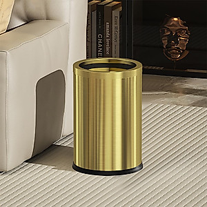 YOJIA 2.4 Gallon Elegant Round Trash Can,Open Top Waste Basket,Removable,Brushed Stainless Steel,12.8" H,Large Capacity Garbage Can,for Bathroom,Living Room,Bedroom,Cafe,Office,Buseniss (110XW Gold)