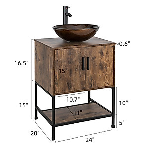 UEV 24" Antique Bathroom Vanity, Dark Brown Bathroom Vanity Set with Sink Combo, Iron Wood Bathroom Cabinet with Adjustable Water Temperature Faucet (A09)