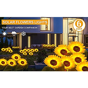 Elyccupa Solar Sunflower Lights LED Solar Powered Garden Stake Lights Outdoor Solar Flower Landscape Light for Patio Lawn Garden Yard Pathway Walkway Decoration, 6 Pack