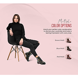 Spring Step L'Artiste Fantastic Booties for Women - Floral Hand Painted Womens Ankle Boots Low Heel - Everyday Wear Leather and Textile Western Booties Brown Multi EU 36 / US 5.5-6