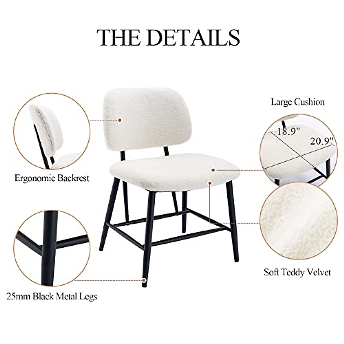 JIRAIN Mid Century Modern Upholstered Dining Chairs, Modern Boucle Fabric Accent Chairs Sherpa Chairs with Metal Legs for Living Room Farmhouse, Set of 2, Black