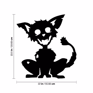 Vinyl Wall Art Decal - Zombie Cat - 23.5" x 22" - Halloween Party Seasonal Shape Design Sticker for Home Living Room Entryway Work Office Coffee Shop Store Window Spooky Decor (Black)