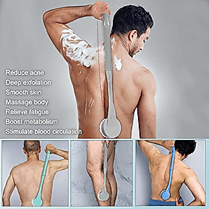 Back Brush Long Handle for Shower, 20.5” Bath Brush, Back Scrubber, Shower Body Brush with Curved Handle for Elderly Disabled, Limited Mobility, Frozen Shoulder,Men and Women