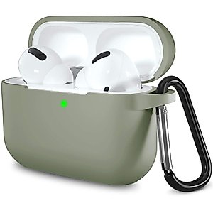 Lerobo Compatible with AirPods Pro Case Cover,Soft Silicone Protective Cases Cover Skin Designed for Apple AirPod Pro Charging Case Women Men with Keychain Front LED Visible,Army Green