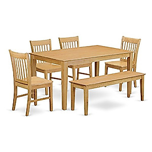 East West Furniture Capri 6 Piece Room Furniture Set Contains a Rectangle Kitchen Table and 4 Dining Chairs with a Bench, 36x60 Inch, Oak