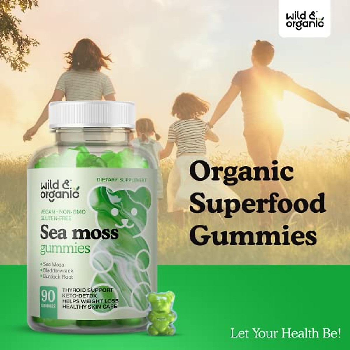 Wild & Organic Sea Moss Gummies Bundle - Superfood Wildcrafted Seamoss Gummy Vitamins for Kids & Adult - Thyroid Health, Digestive & Immune Support Supplements w/ Raw Irish Moss Bladderwrack - 2 Pack