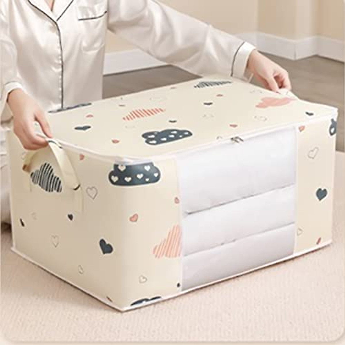 Comforter Storage Bag Folding Organizer Bag for King/Queen Comforters, Pillows, Blankets, Bedding/Quilt, Duvet Blanket Mothproof Space Save