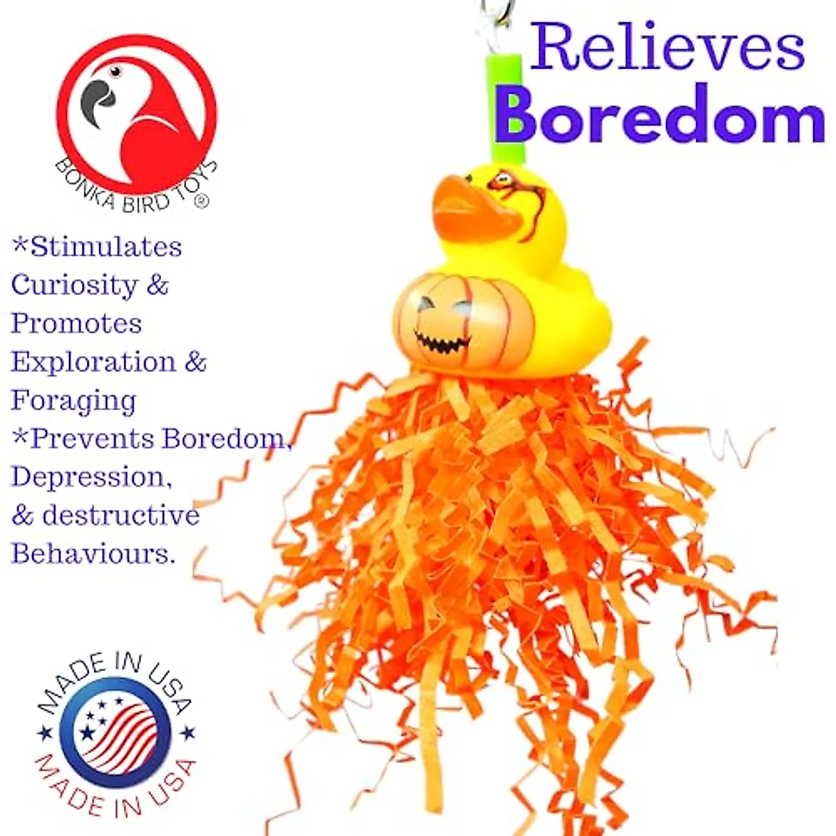 Bonka Bird Toys Halloween Ducks 8" x 3.50", Medium Parrot Chew Preen Spooky Cage Toy, Conure, Quaker, Cockatiel, and Similar (2958 Bat Duck)