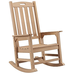 Psilvam Oversized Outdoor Rocking Chair, with 21" Wide Seat and 32" Tall Backrest, Pre-Assembled with Most Components for Effortless Installation (Teak Color)
