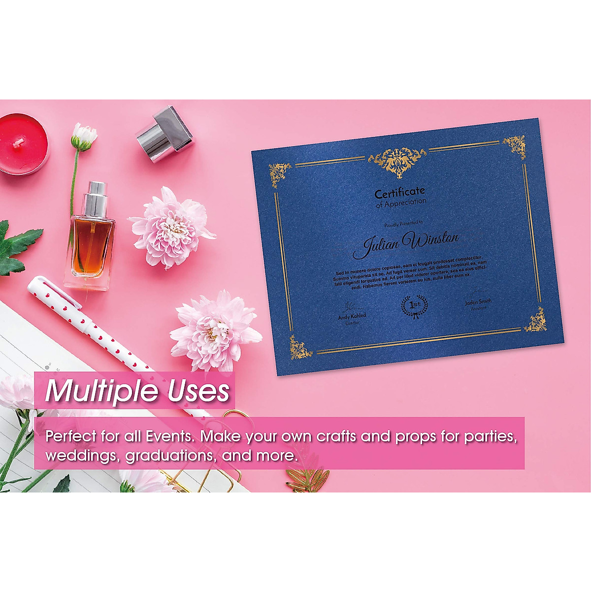 Navy Blue Shimmer Paper - 100-Pack Metallic Paper, 80 lb Text, Double Sided, Printer Friendly - Perfect for Weddings, Birthdays, Craft Use, Letter Size Sheets, 8.5 x 11 Inches