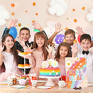 WenmthG Hippie Birthday Party Decorations Acrylic Sweet Treats Sign- 8.3x 11.7 Inch Groovy Table Sign with Stand Daisy Retro Hippie Groovy Party Centerpiece for Birthday Party Event Gift Table Decor