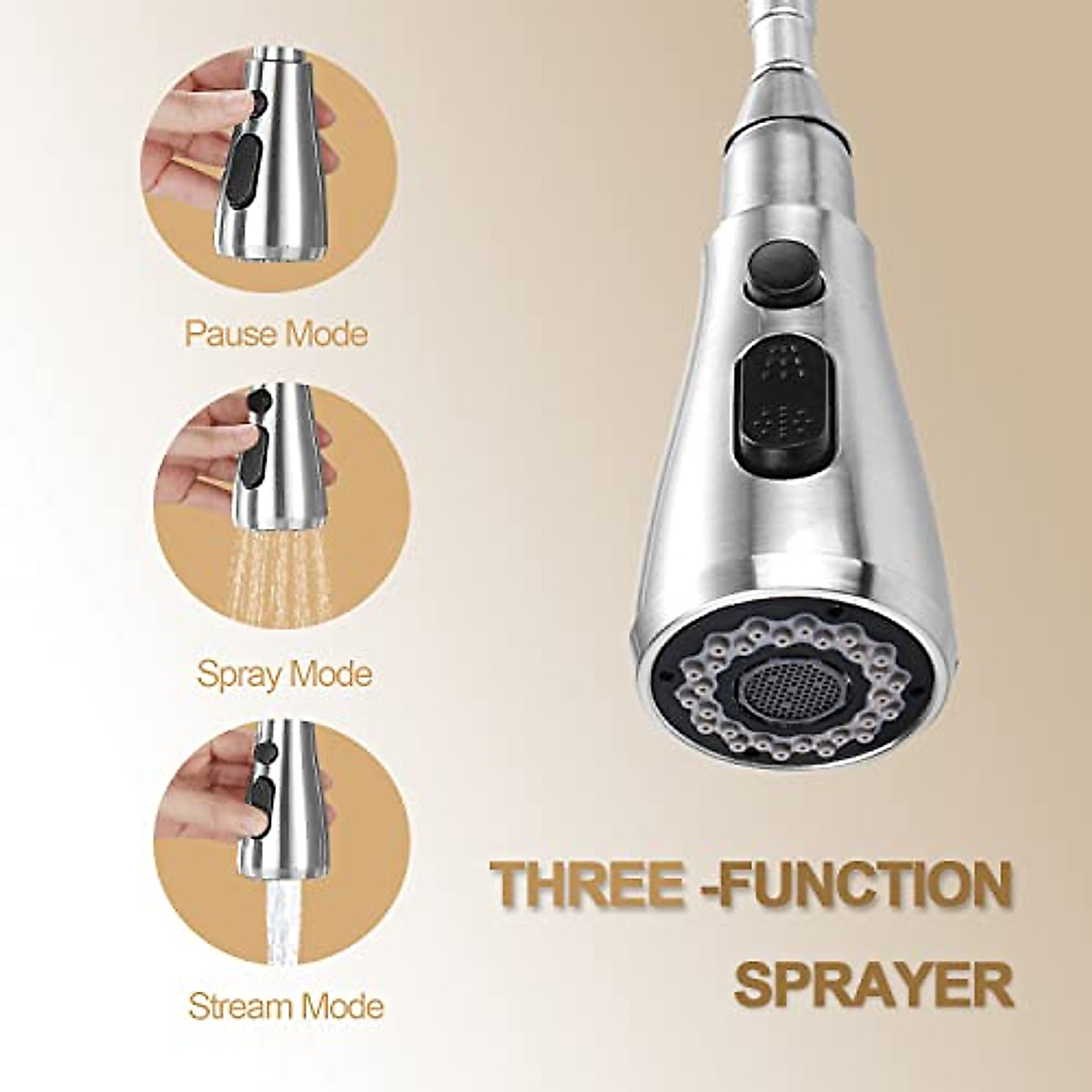 Upgrade Pull Down Kitchen Sink Faucet - Single Handle Kitchen Faucet with Sprayer,Commercial Low Lead High Arc with Deck Plate,Stainless Steel Brushed Nickel