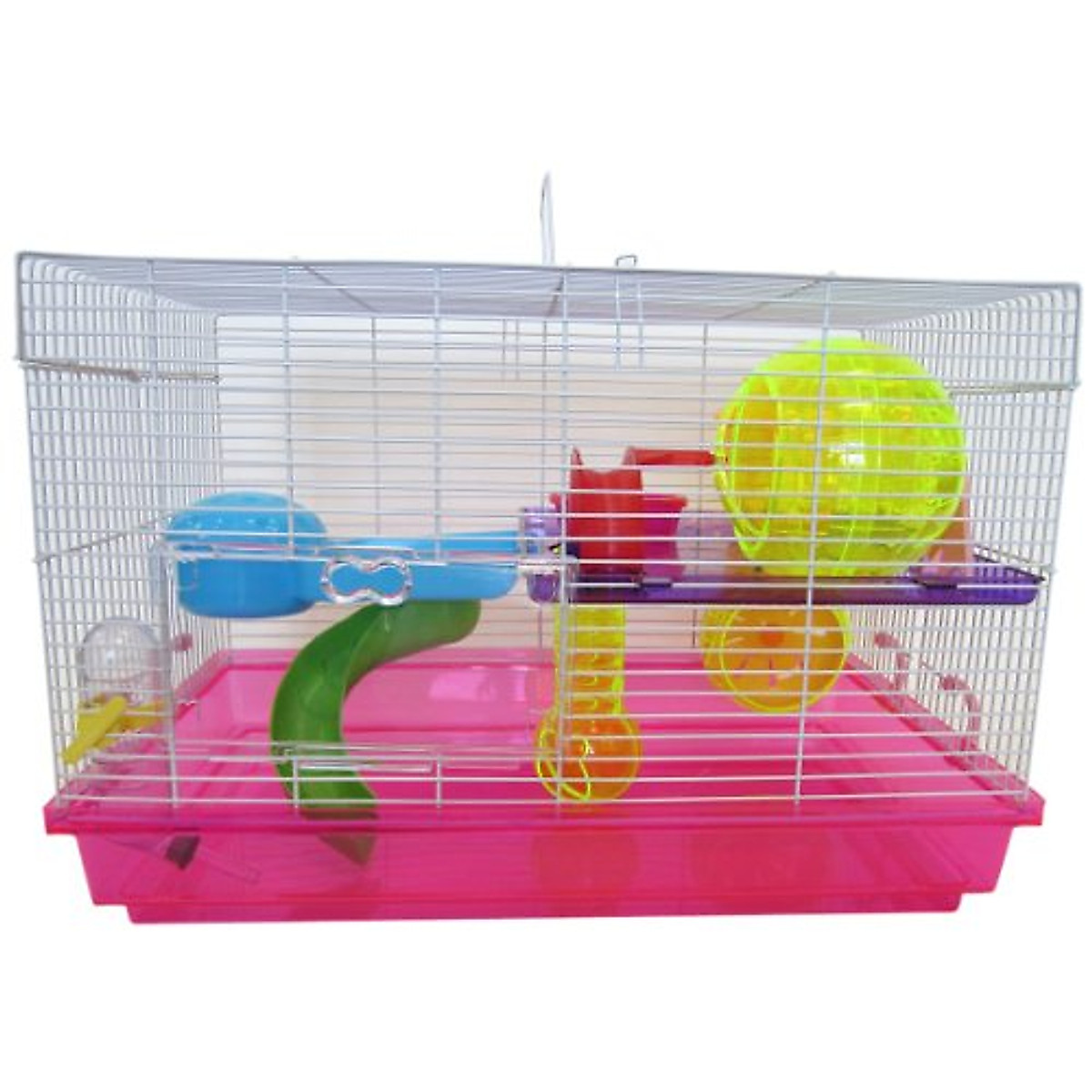 YML Clear Plastic Dwarf Hamster Mice Cage with Color Accessories, Pink
