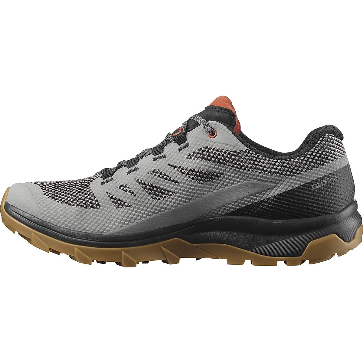 Salomon Outline Gore-TEX Hiking Shoes for Men, Frost Gray/Black/Burnt Brick, 7