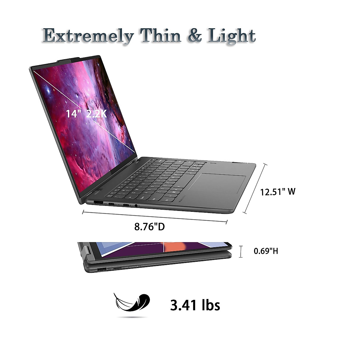 Lenovo Yoga 7i 14" 2.2K Touchscreen 16:10 2 in 1 0.69" Slim Laptop Intel Evo 10-Core i7-1355U 2 x Thunderbolt4 Wi-Fi 6 Long Battery Life - 12H Storm Grey Win11 W/Mouse Pad (16GB RAM | 512GB PCIe SSD)