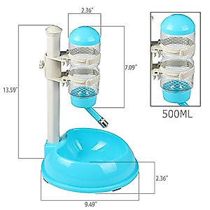Pawow Pet Dog Cat Automatic Water Food Feeder Bowl Bottle Standing Dispenser with Detachable Pole Height Adjustable Automatically Drinking Water Bottle 500ML (Blue)