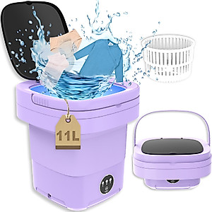 Mini Washing Machine, Portable Washer Machine and Dryer Foldable, 11L Large Capacity, Small Washer Machine, Smart Laundry Machine for Baby Clothes, Underwear, Camping, RV, Travel, Purple