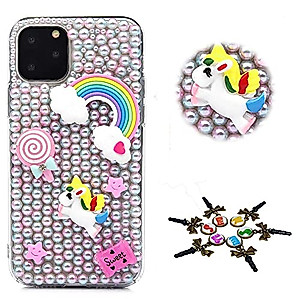 STENES Sparkle Phone Case Compatible with Samsung Galaxy Z Fold 5 5G Case - Stylish - 3D Handmade Bling Sweet Unicorn Rainbow Rhinestone Crystal Diamond Design Girls Women Cover - Pink