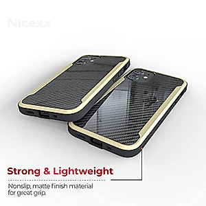 Nicexx Designed for iPhone 12 Case/Designed for iPhone 12 Pro Case with Carbon Fiber Pattern, 12ft. Drop Tested, Wireless Charging Compatible - Gold
