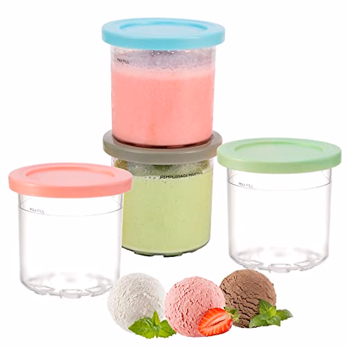 PARBEE 160z Extra Pint Containers with Lids 4 Pack Replacement Compatible with Ninja Creami NC301 NC300 NC299AMZ Series Ice Cream Maker, Dishwasher Safe Pints