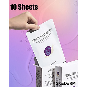 SKEDERM Korean Face Mask Snail Jelly Sheet Mask 10 Sheets Hydrating Sheet Mask Anti-Wrinkle Korean Skin Care Anti-Aging Sheets Pack Moisturizing Snail Secretion Filtrate 30,000ppm