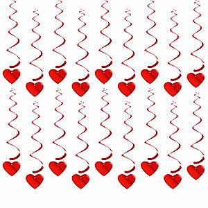 Valentines-Day Red Heart Swirls Party-Decorations - 18Pcs Romantic Special Night Galentines Hanging Streamers Garland, Girl Wedding Anniversary Baby Bridal Shower Birthday Decor Supplies Hugtmr