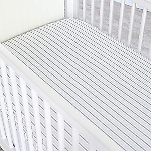 Just Born Boys and Girls Newborn Infant Baby Toddler Nursery 2 Fitted Crib Sheets and Bedding Skirt 3-Piece Set, Navy/Grey, One Size