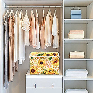 TSENQUE Autumn Sunflower Foldable Storage Bins with Lids Collapsible Storage Cube Bin for Home Bedroom Closet Office Nursery 16.5" L x 12.6" W x 11.8" H