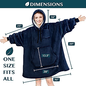 PAVILIA Blanket Hoodie for Women Navy, Sherpa Wearable Blanket Men, Cozy Oversized Sweatshirt Blanket, Warm Fleece Hooded Blanket Sweater with Sleeves and Giant Pocket, Navy Blue