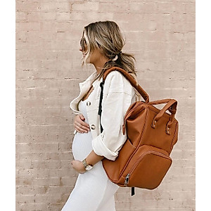 Dream Embroidery Large Black Leather Diaper Bag Knapsack Genuine Leather Diaper bag Backpack WATERPROOF diaper bag UNISEX (Brown)