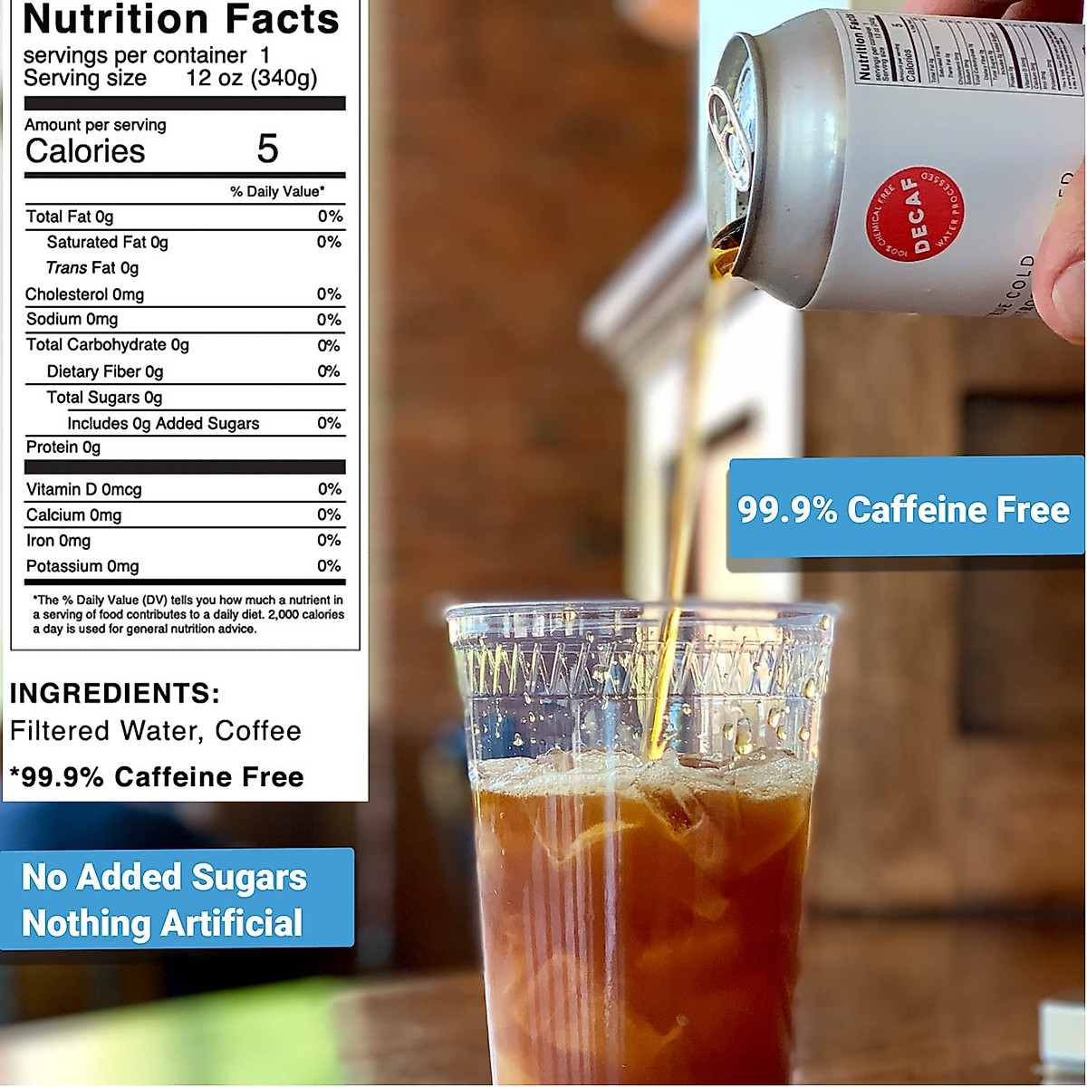 Decaf Nitro Cold Brew Coffee - 12 ounce can - Caffeine-Free - Medium Roast - 12 pack