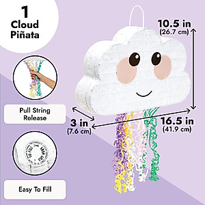 BLUE PANDA Pull String Cloud Pinata for Girls Rainbow Birthday Party Supplies, Baby Shower Decorations (16.5 x 10 x 3 In)