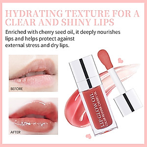 2pcs Hydrating Lip Glow Oil Set Pink Tinted Plumping Lip Care Gloss Balm Big Applicator Clear Transparent Toot Nourishing Non-sticky Moisturizing Glitter Primer for Dry Lip Raspberry& Rosewood