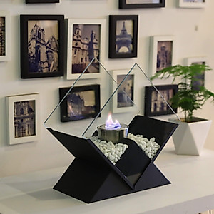 Diamond Portable Tabletop Fireplace 14.5" H Tabletop Fire Bowl Pot–Clean-Burning Bio Ethanol Ventless Fireplace for Indoor Outdoor Patio Parties Events(Black)