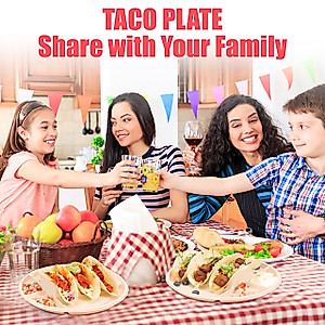 LUVCOSY 40 Pcs Large Disposable Taco Plates for Party, Cornstarch Taco Holder Plates with 2 Dipping Areas, Hold for 3 Tacos, Round Paper Taco Trays for Taco Night & Taco Tuesday, Microwave Safe