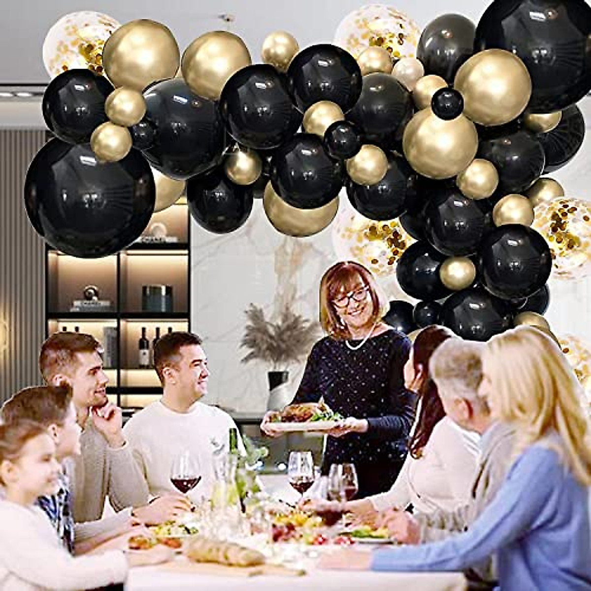Gold and Black Balloon Garland Kit, 104Pcs Black and Gold Balloons Party Decorations 4 Size Black Gold Latex Party Balloons for Black and Gold Birthday Decorations, New Years, Wedding, Graduation