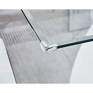 63" Contemporary Rectangular Tempered Glass Dining Table with X-Shape Pedestal Base Mid-Century Rectangular Kitchen Dining Room Table for Dining Room Home Office Meeting Table (White- X Base)