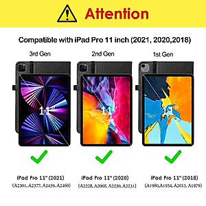 iPad Pro 11 Case with Pencil Holder, Support Pencil 2nd Wireless Charging, Magnetic PU Leather Protective Cover Compatible with iPad Pro 11-inch 3rd/2nd Generation 2021/2020 Released Apple Tablet