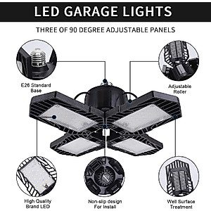 6Pack LED Garage Lights, 100W Deformable LED Lighting 10000LM E26 Daylight 6000K Super Bright Adjustable Lights for Warehouse