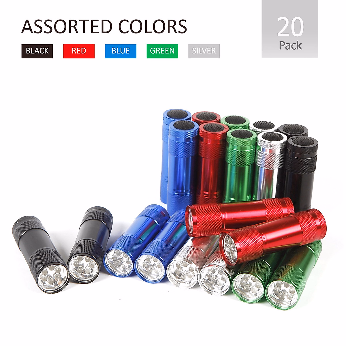 FASTPRO 20-Pack Aluminum 6-LED Flashlights Set with Lanyard and AAA Batteries Included and Pre-Installed