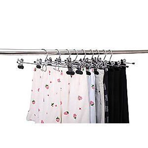 6 Quality Pants Hangers Heavy Duty Add-on Skirt/Slack Metal Hanger, Extra Wide Adjustable Clips, Multi Stackable Add on Hangers, Chrome, Jeans, Bottoms, Set of 6