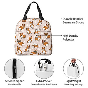 Dkoalhia Corgi Insulated Lunch Bags with Pocket Reusable Cooler Lunch Bag Dog Lunch Box