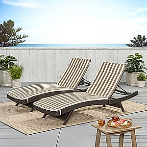 Christopher Knight Home Salem Outdoor Water Resistant Chaise Lounge Cushions, 2-Pcs Set, Brown / White Stripe