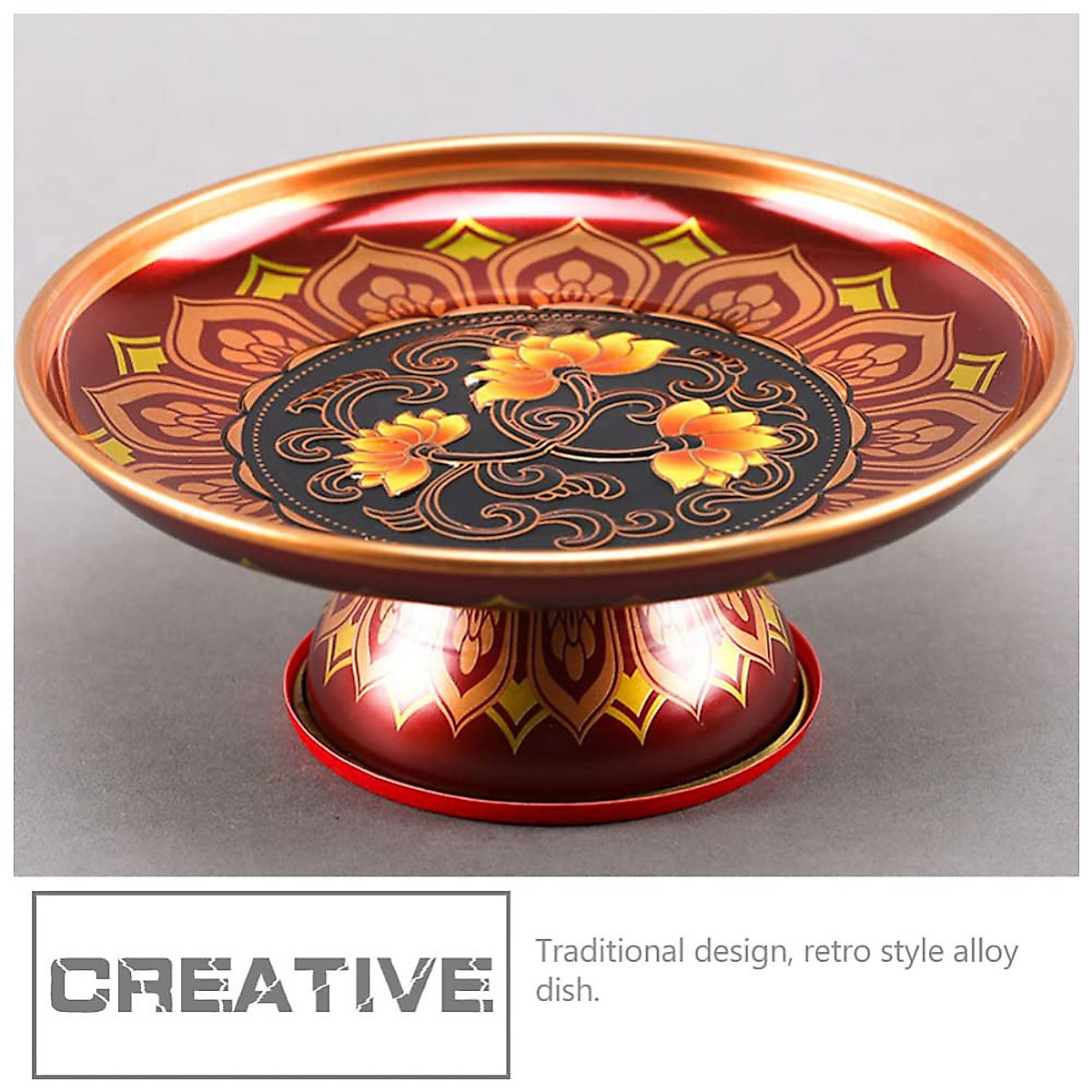 Buddhist Plate Antique Offering Bowls Worship God Sacrificial Bowl Fruit Tray Food Dessert Snack Blessing Fruit Tray Copper Bowl for Altar Rituals Incense Decorations 8in